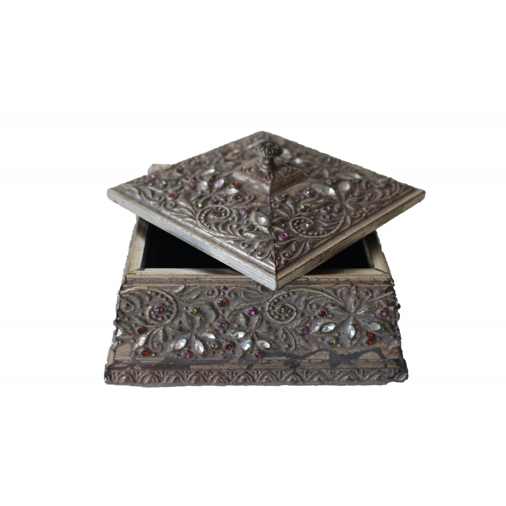 Large Brown Square Pattern Wood Box | Bazaar Home