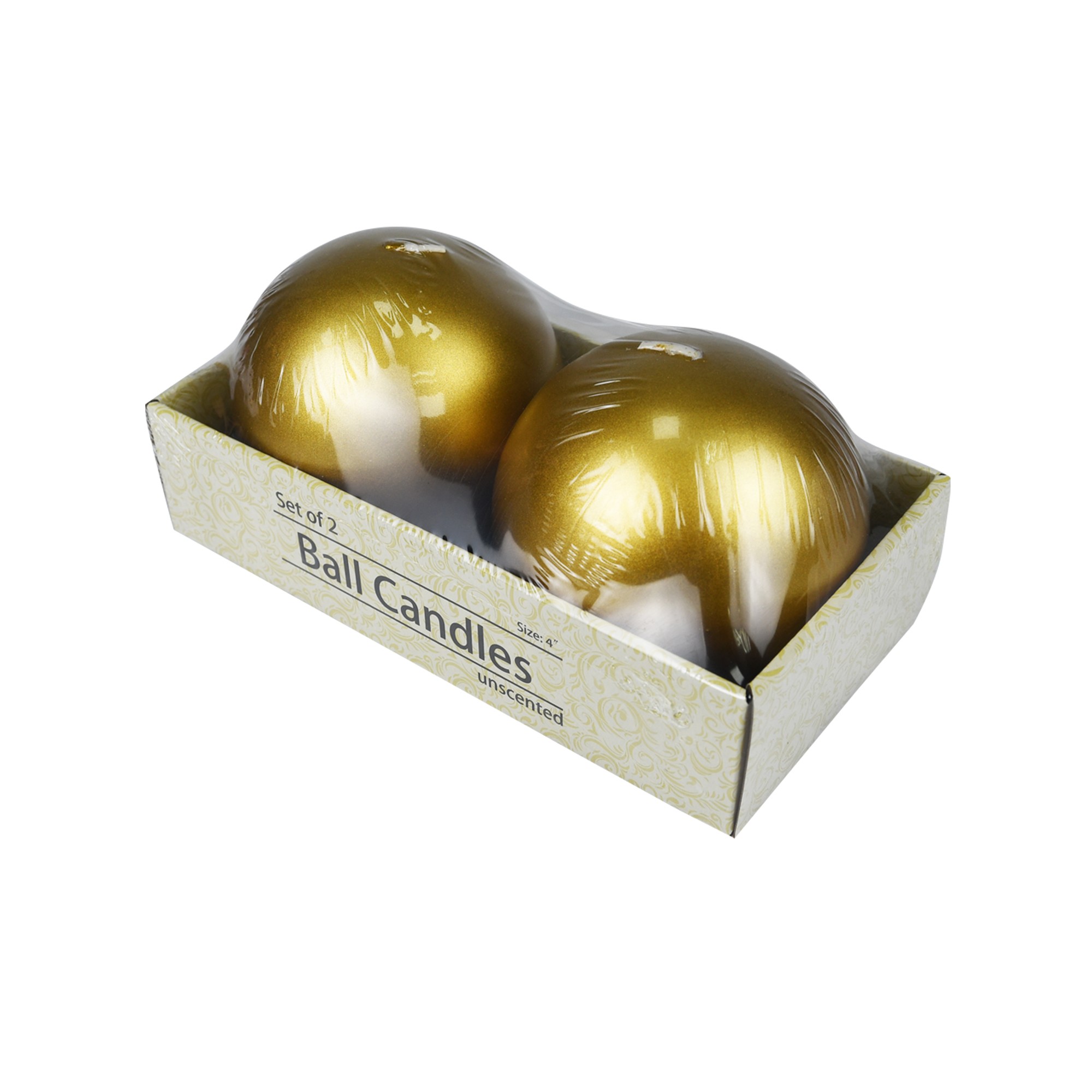 4 Inch Metallic Gold Ball Candles (2pc/Box) | Bazaar Home