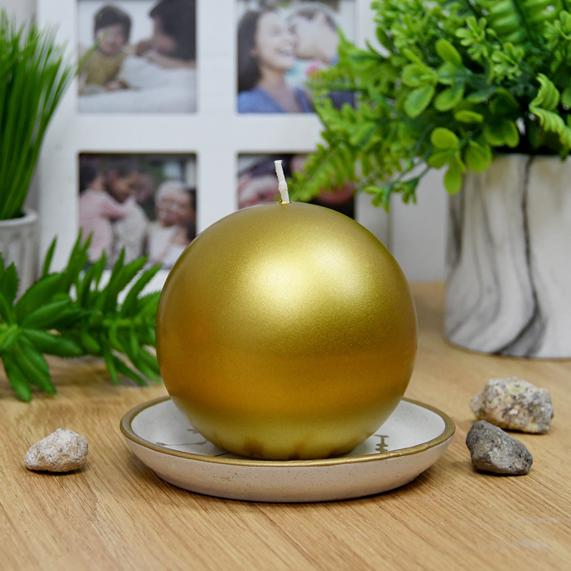 4 Inch Metallic Gold Ball Candles (2pc/Box) | Bazaar Home