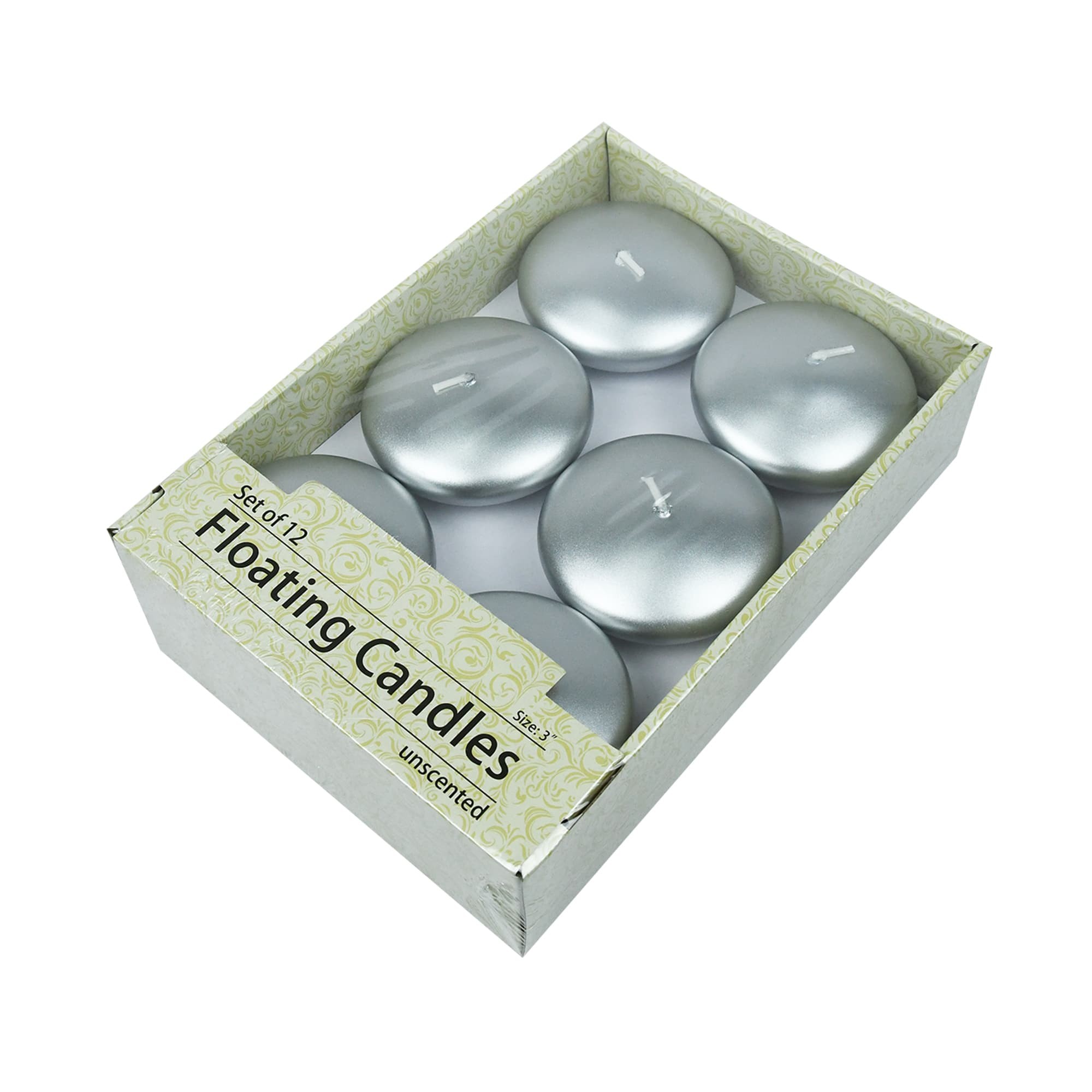 3 Inch Metallic Silver Floating Candles (12pc/Box) | Bazaar Home