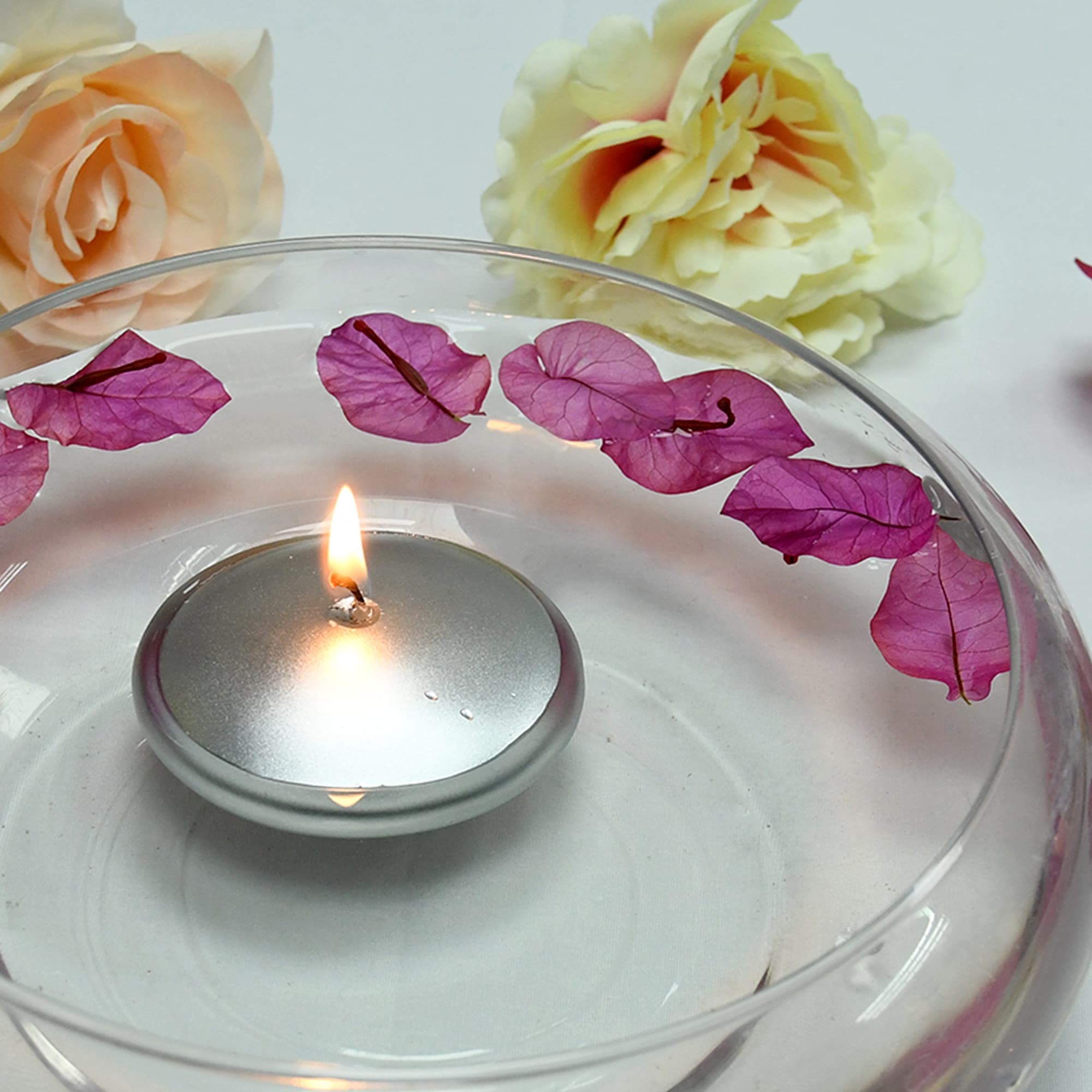 3 Inch Metallic Silver Floating Candles (12pc/Box) | Bazaar Home