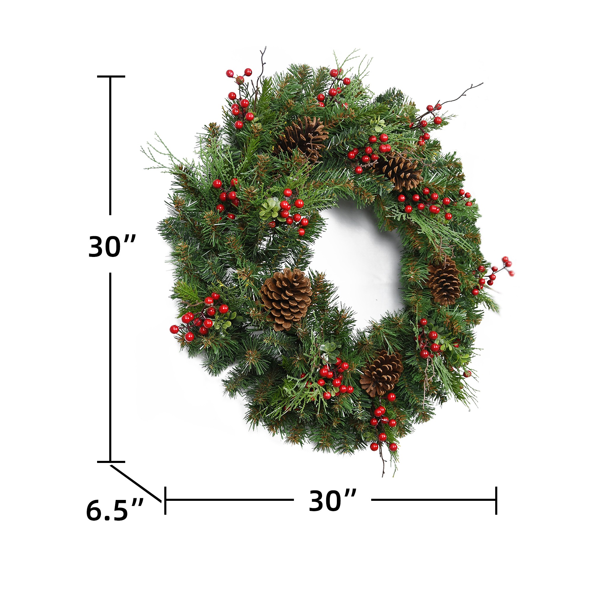 30 inch Christmas Wreath with Red Berries | Bazaar Home