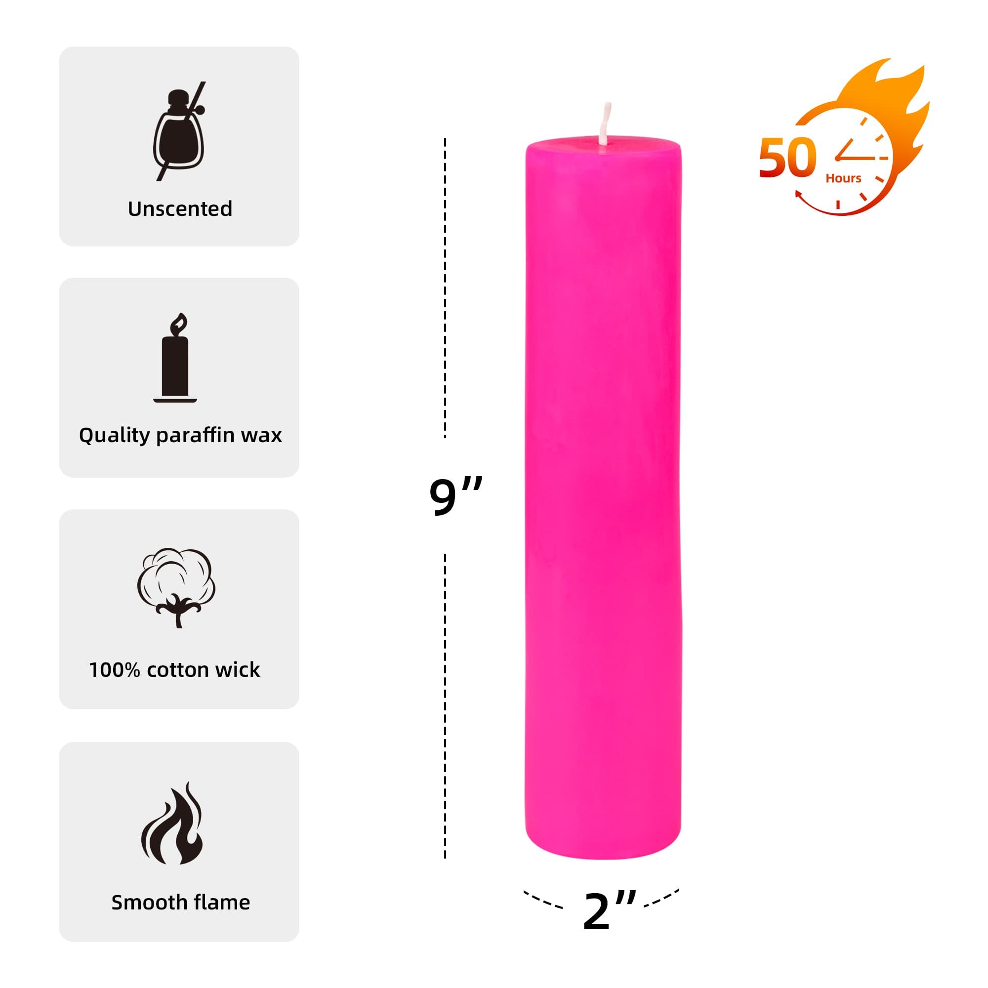2 x 9 Inch Hot Pink Pillar Candle | Bazaar Home