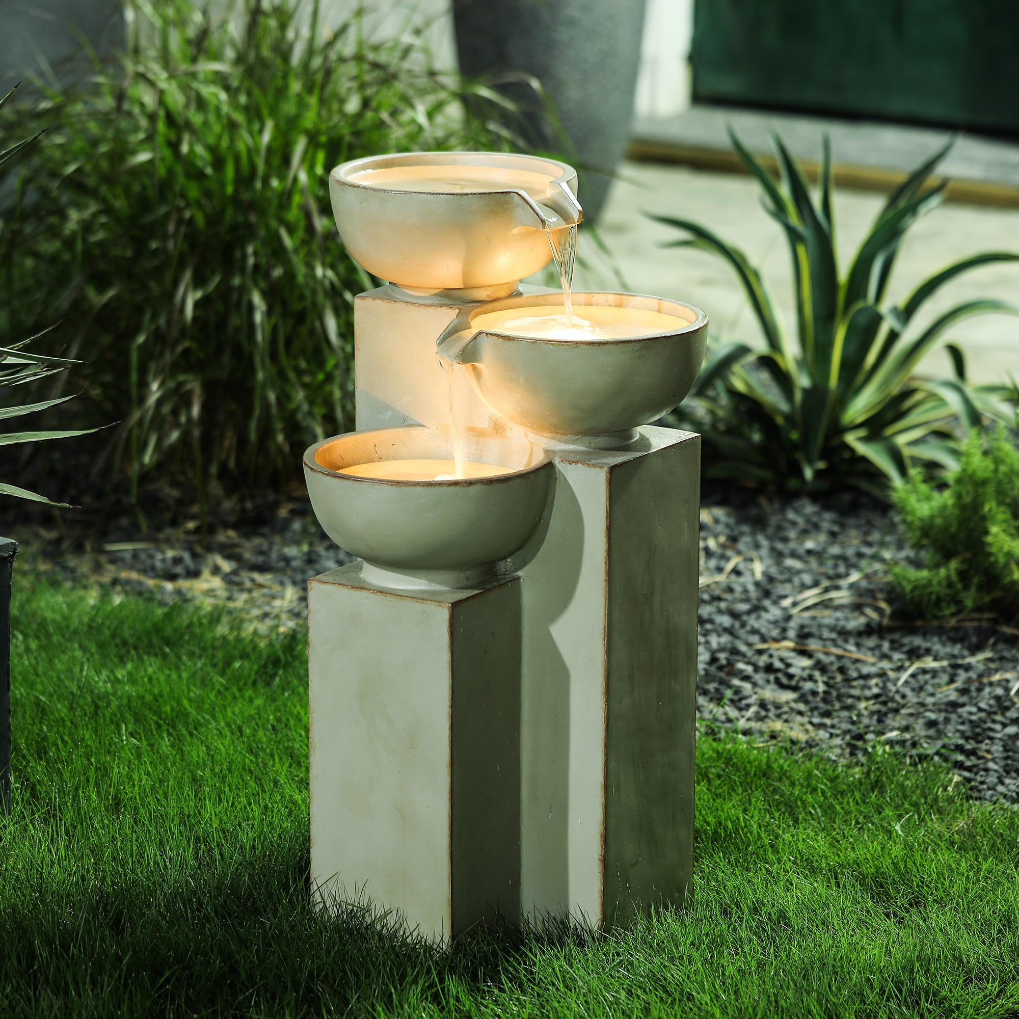 3 Tier Bowls Water Fountain with Led Light | Bazaar Home