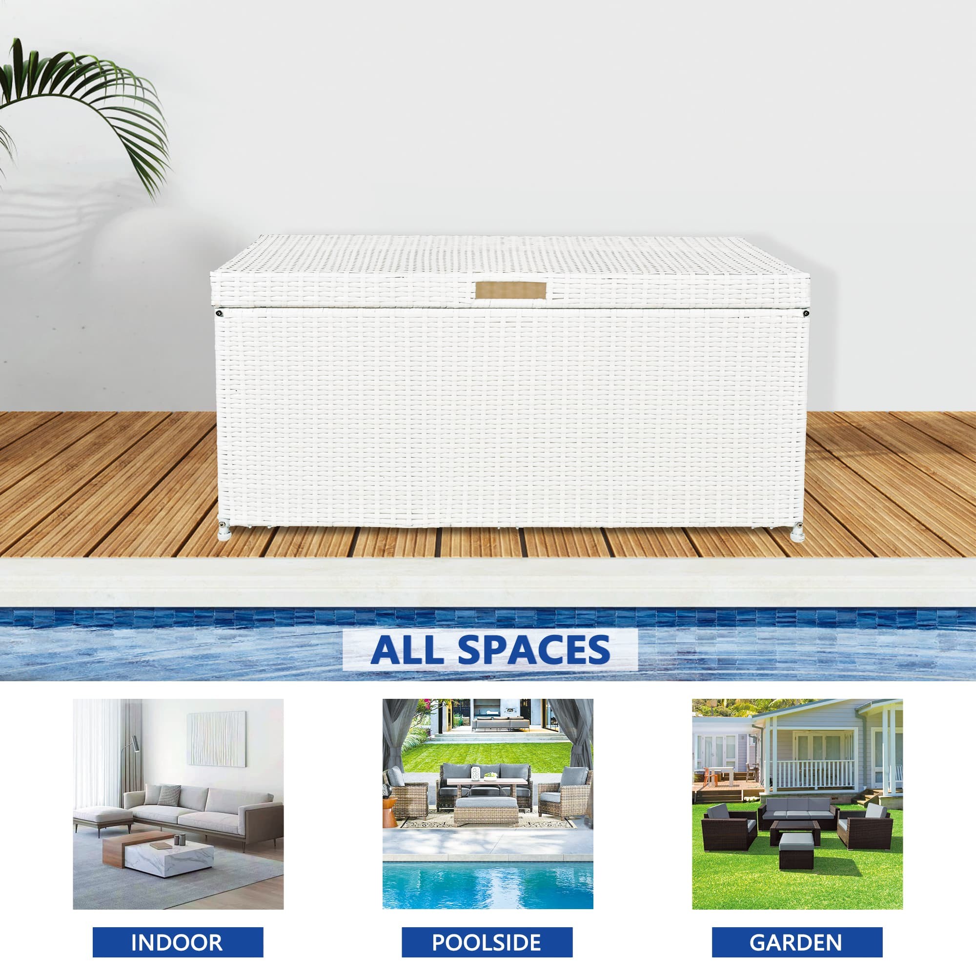 Outdoor White Resin Wicker Storage Deck Box | Bazaar Home