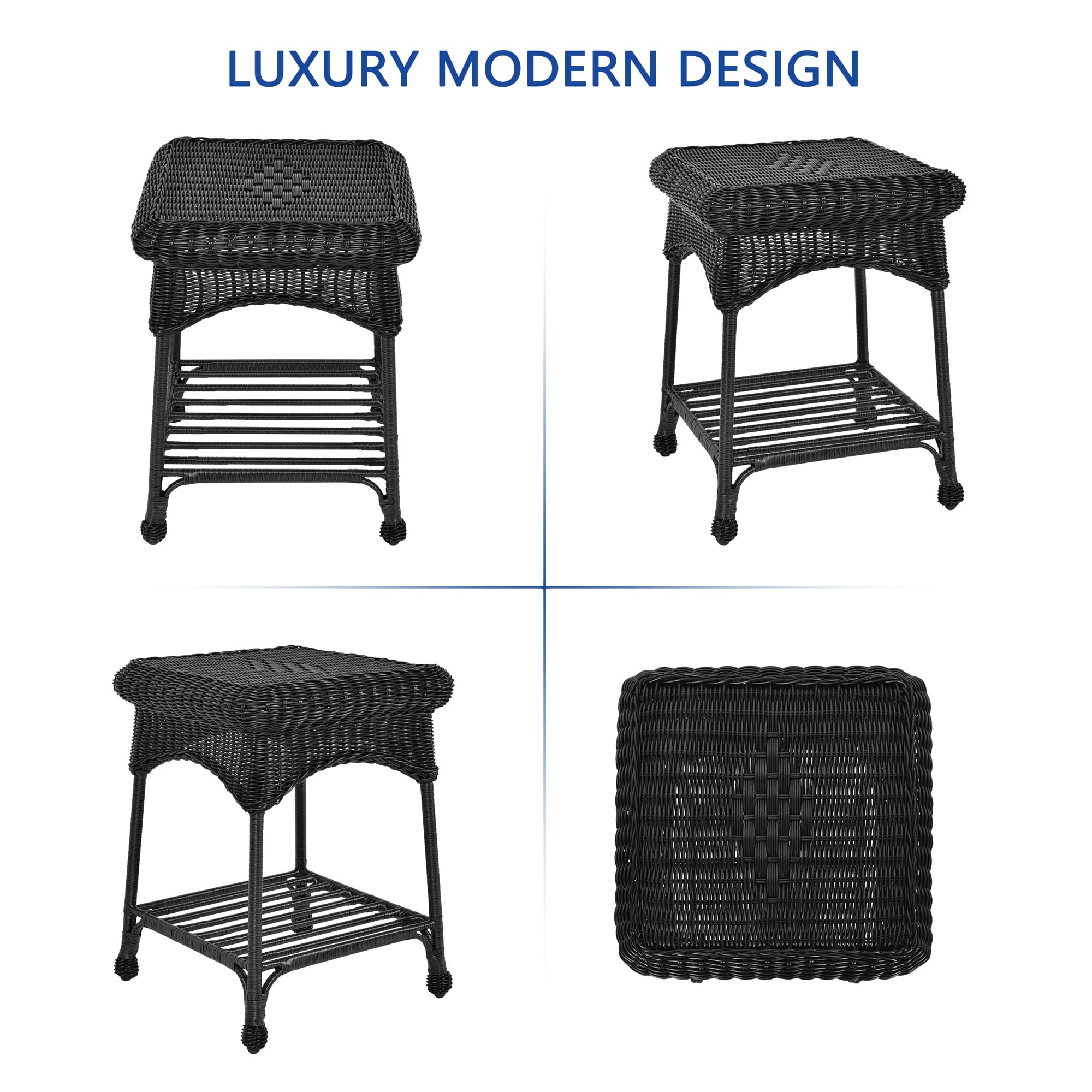 Outdoor Black Resin Wicker End Table | Bazaar Home