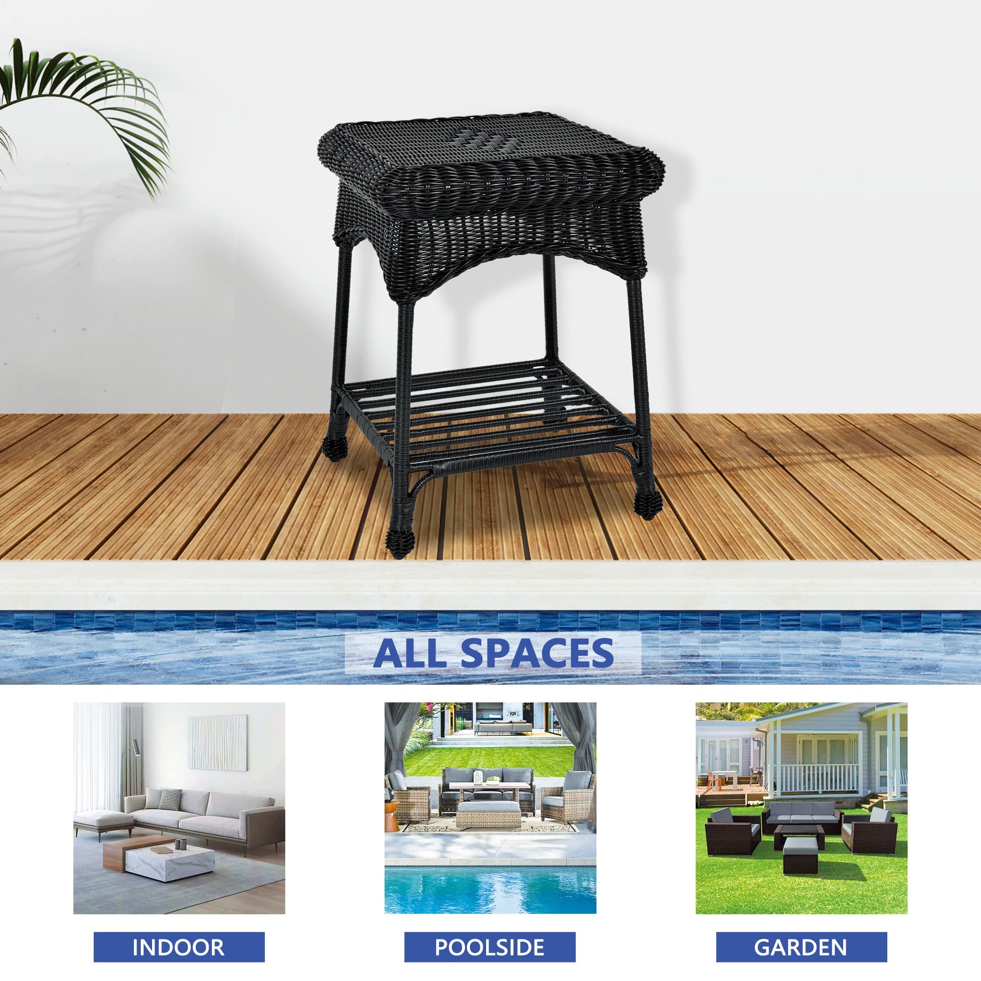 Outdoor Black Resin Wicker End Table | Bazaar Home