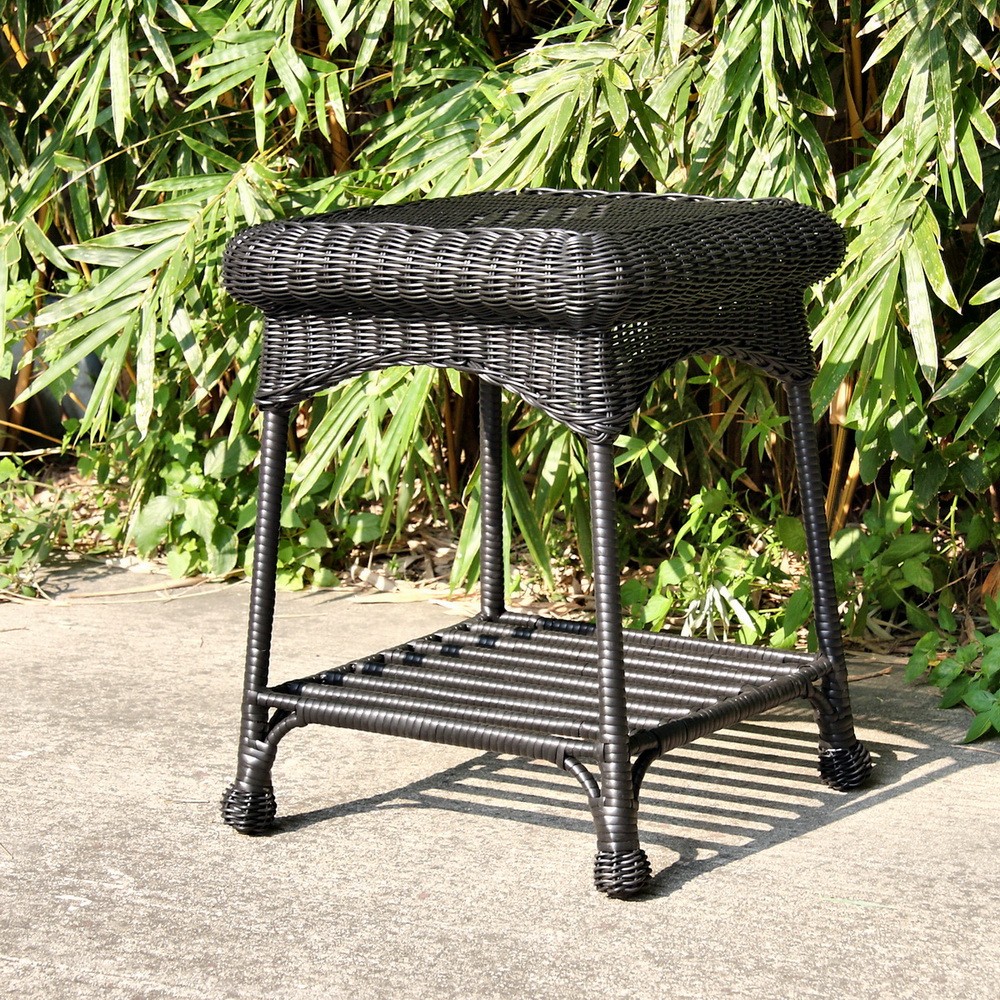 Outdoor Black Resin Wicker End Table | Bazaar Home